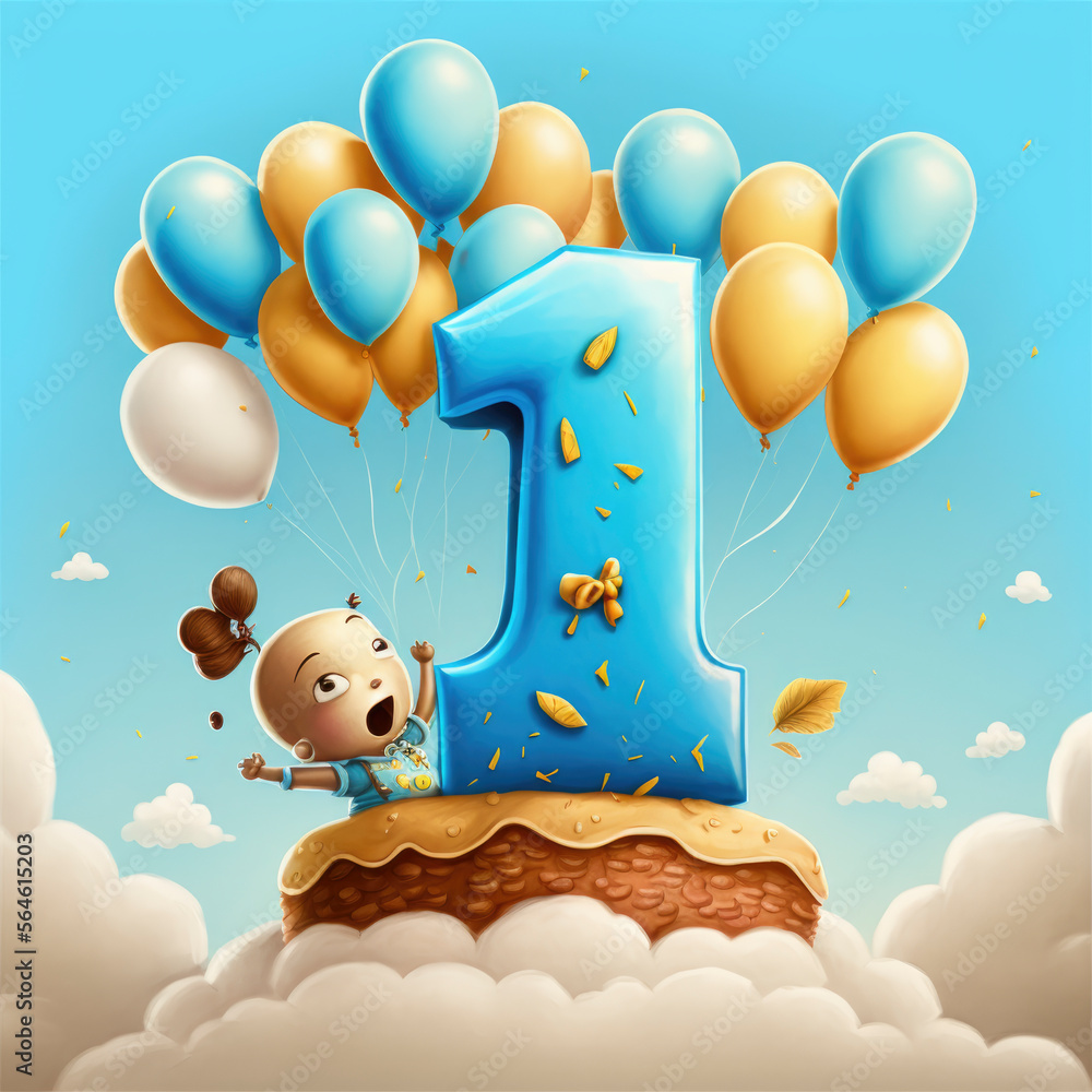 boys first birthday themed digital art large number one surrounded by ...