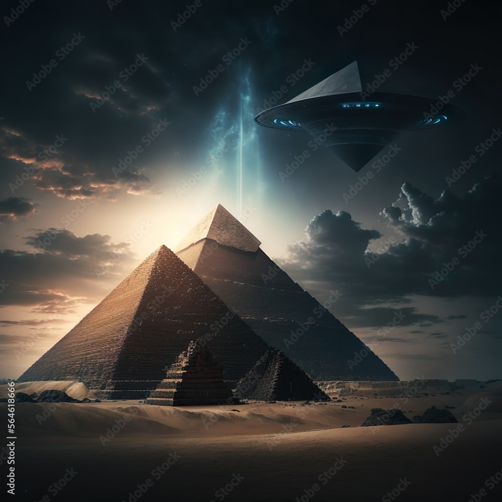 The great pyramid of Giza in the time of the aliens Stock Illustration ...