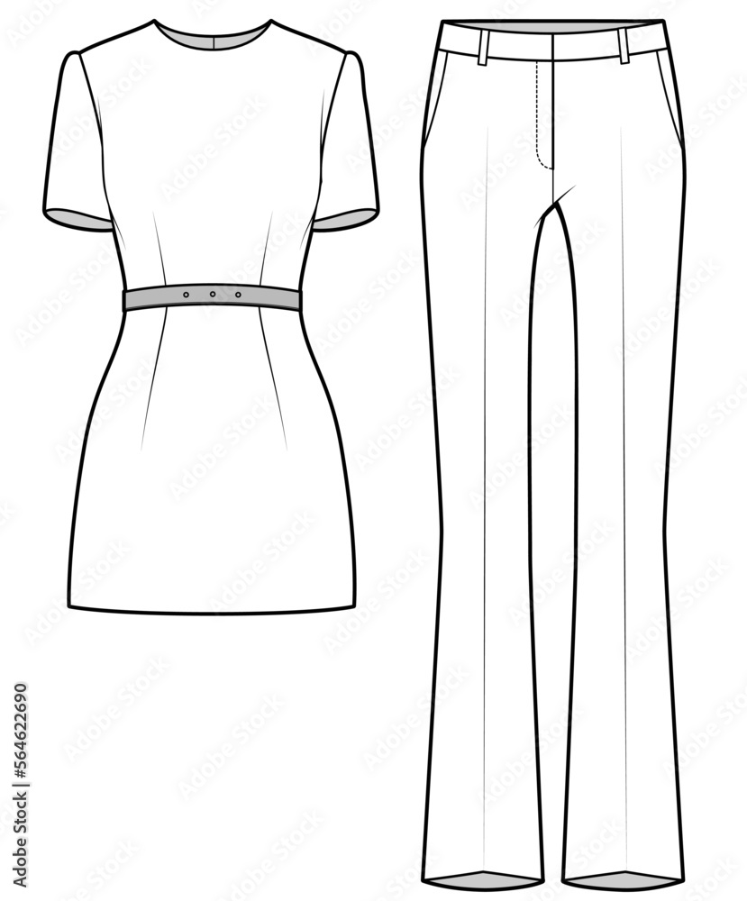 womens short sleeve belted waist tunic top and pant formal wear set ...