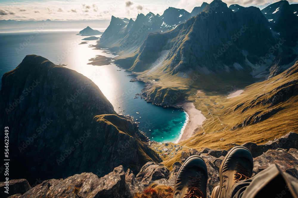 Lofoten islands landscape in Norway, generative ai Stock Illustration ...