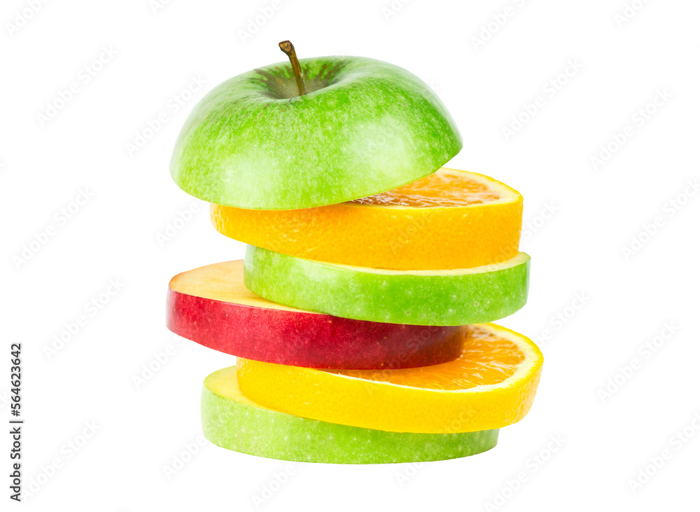 Stack of mixed fruit slices isolated on transparent background. PNG ...