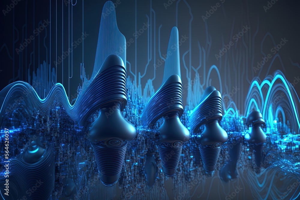 Blue, futuristic, digital take on the sound wave as a symbol of modern ...