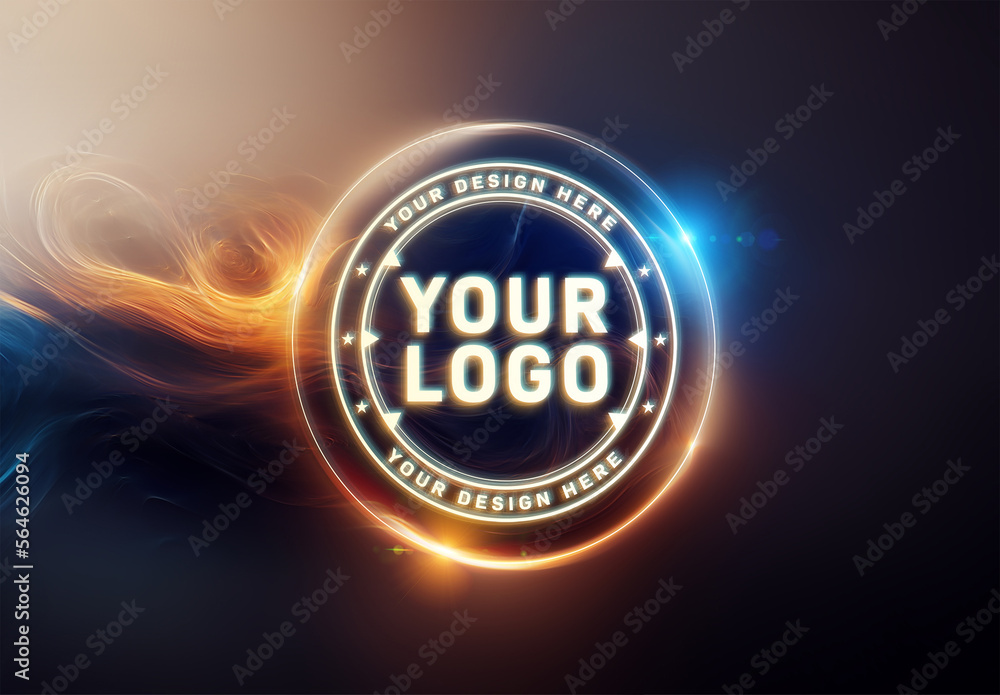 Glowing Logo Mockup with Fire and Blue Halos Stock Template | Adobe Stock