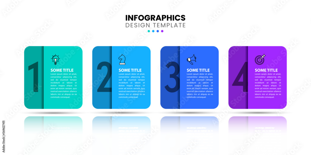 Infographic template. 4 square banners with text, icons and numbers ...