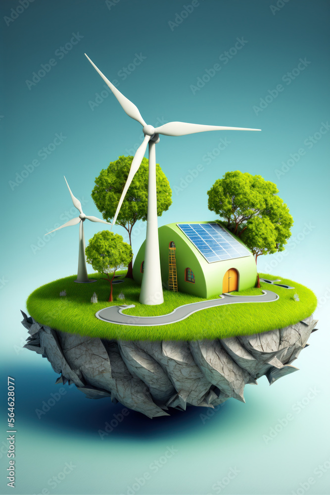 renewable energy background with green energy as wind turbines and ...