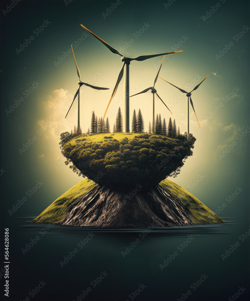 renewable energy background with green energy as wind turbines ...