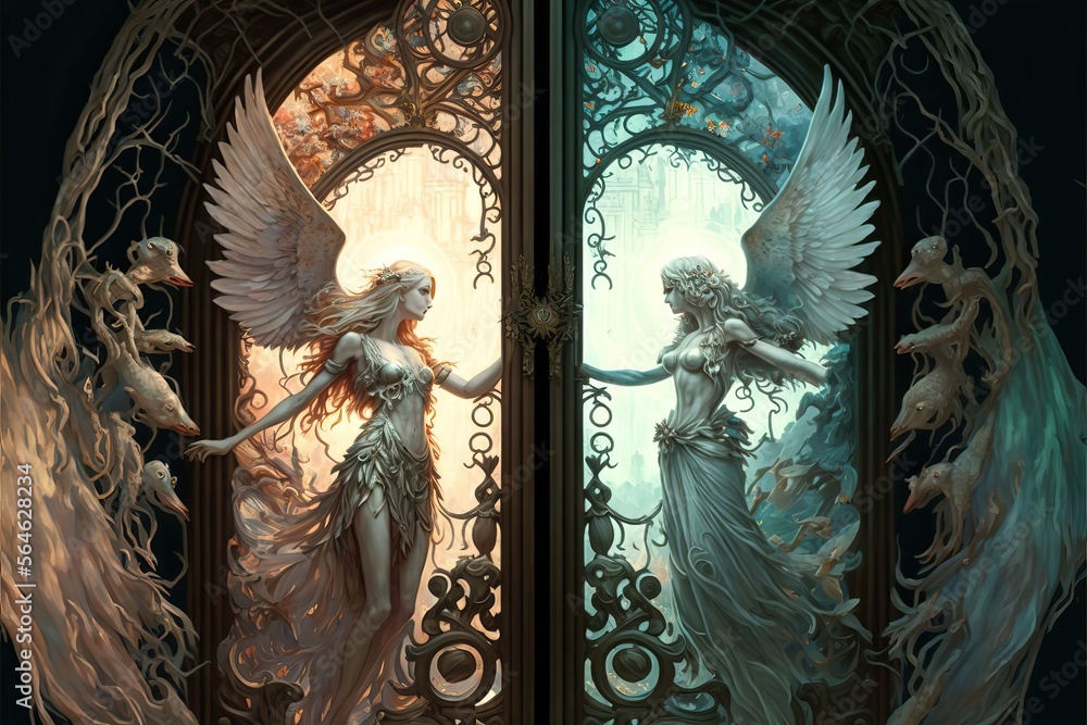 4K resolution or higher, angel like creatures guarding the gates of ...