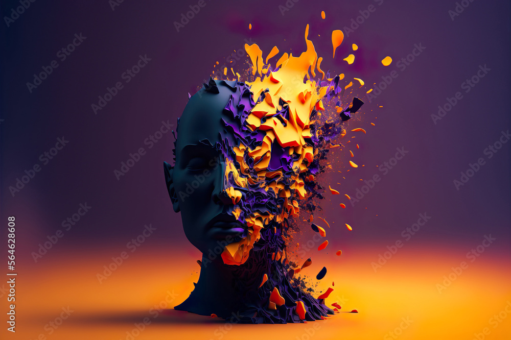 Beautiful Colorful Exploding Face Silhouette. Mindset on Ceativity and ...