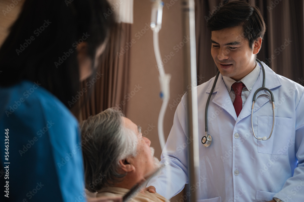 Senior male patient waiting patiently for doctor on exam room. Older ...