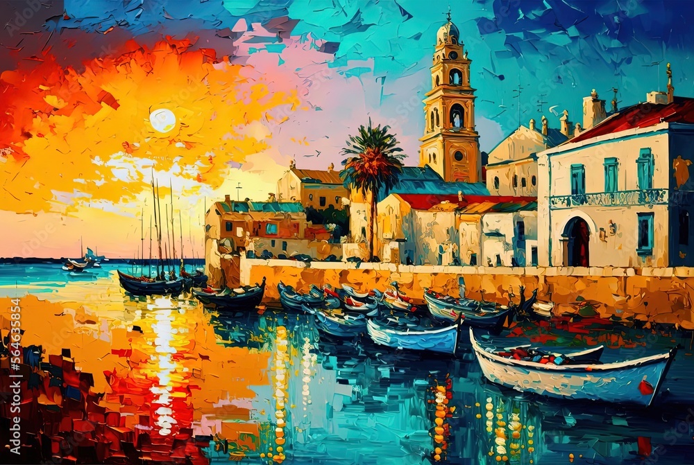 oil painting style illustration of cityscape view inspired from ...