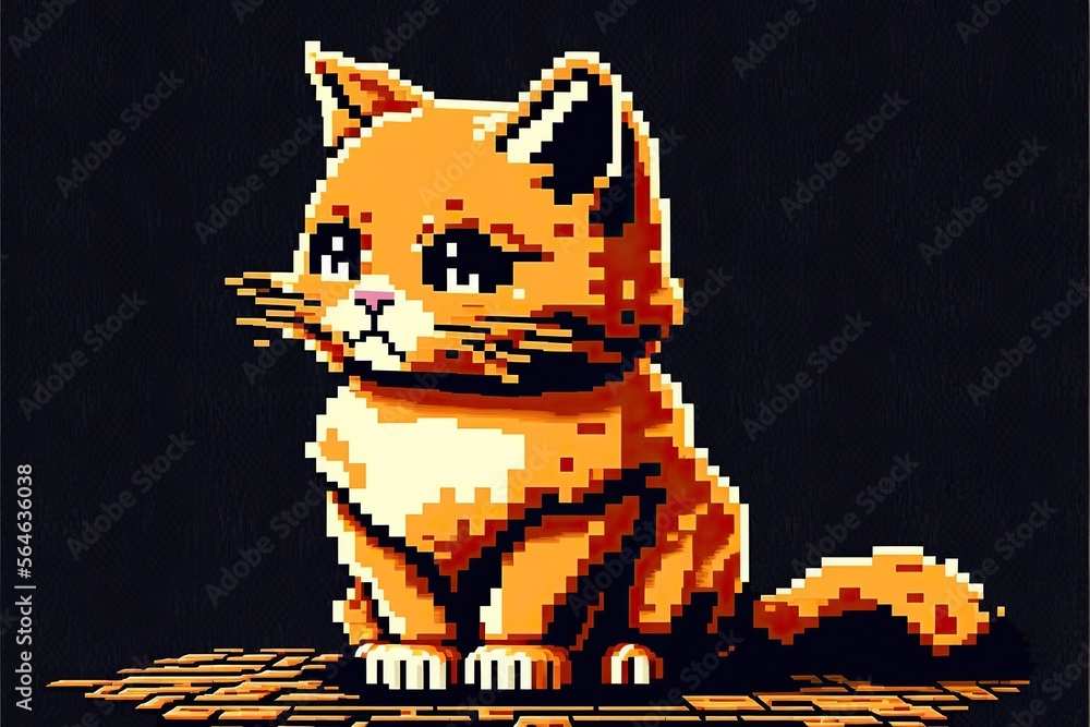 red cat isolated in pixel art, black background illustration generative ...