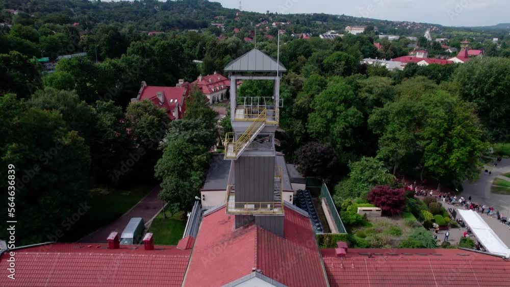 Wieliczka, Lesser Poland. Salt mine, graduation tower, railway station ...