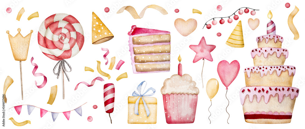 Happy Birthday cupcake watercolor illustration Stock Illustration ...