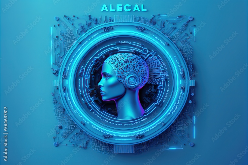 I in a neon blue circle. Abstract futuristic digital and technology on ...