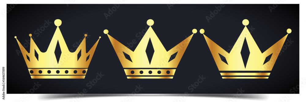 Crown gold icons set. Golden crown silhouette set. Crown golden symbol ...