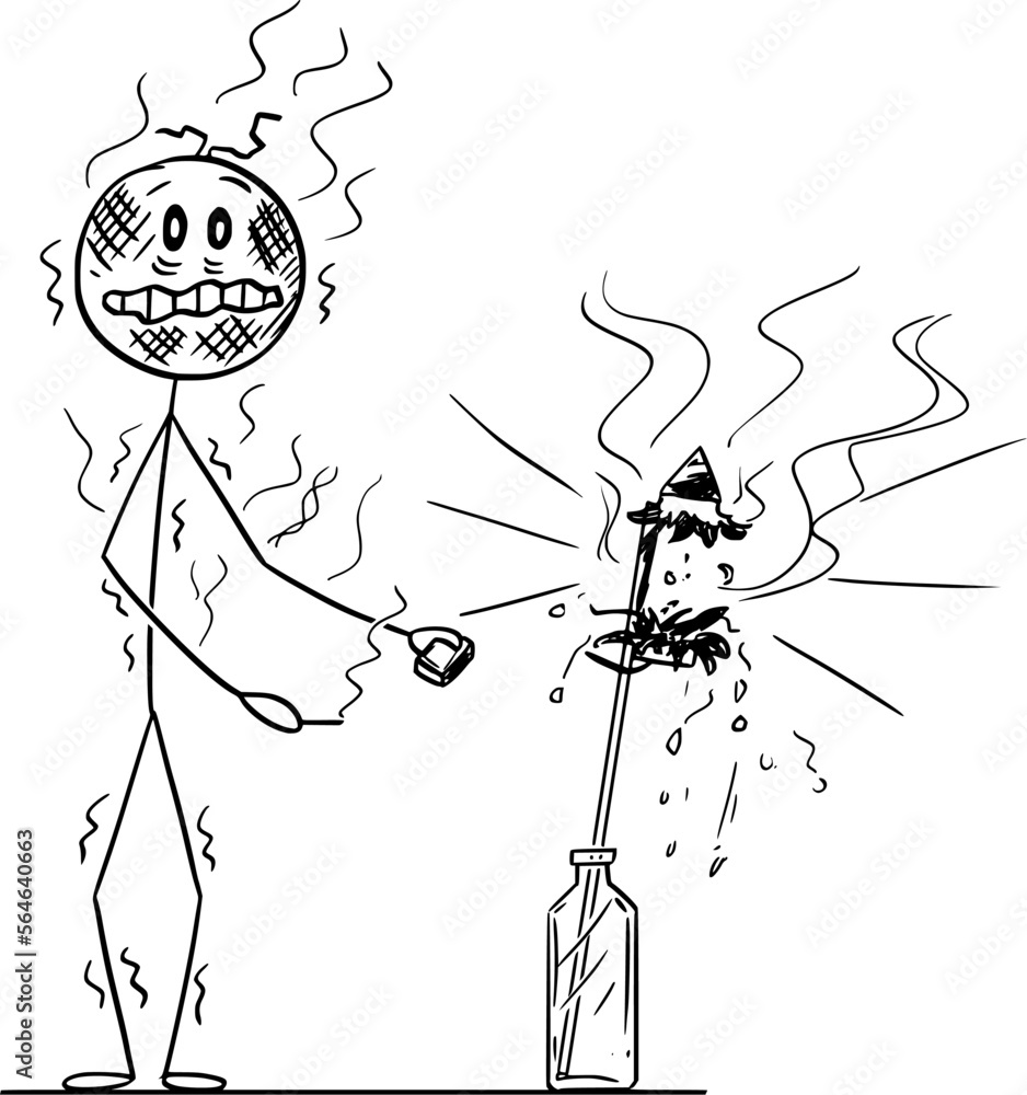 Firework Exploded During Lightning, Vector Cartoon Stick Figure ...