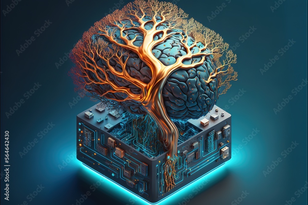 Isometric artificial intelligence. Neuronal technology background with ...