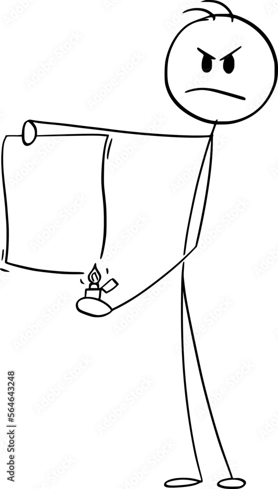 Person Burning Empty Paper, Vector Cartoon Stick Figure Illustration ...
