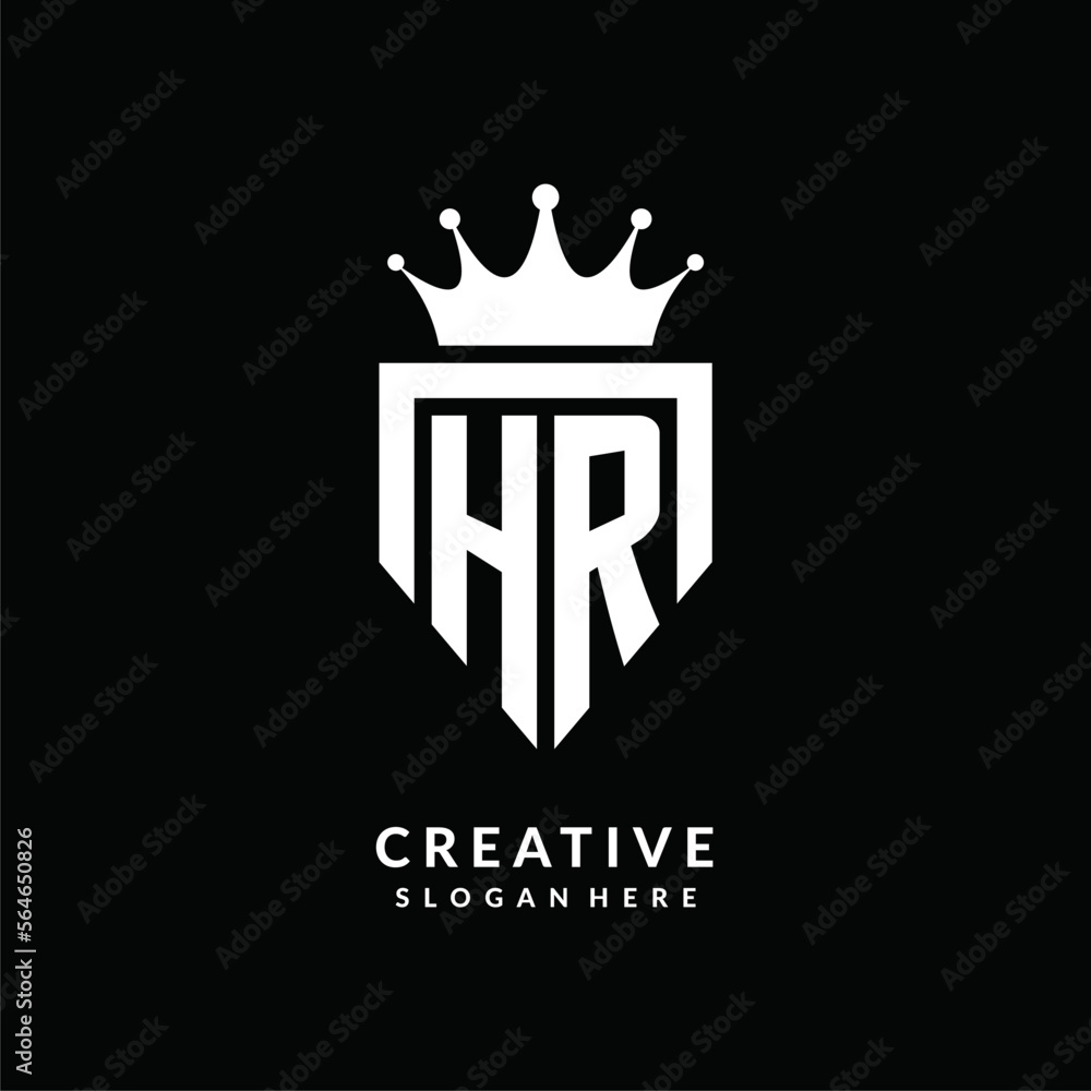 Letter HR logo monogram emblem style with crown shape design template ...