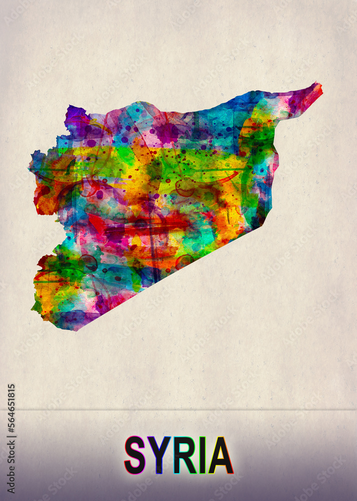Syria Map in Watercolor | Uwalls.co.uk