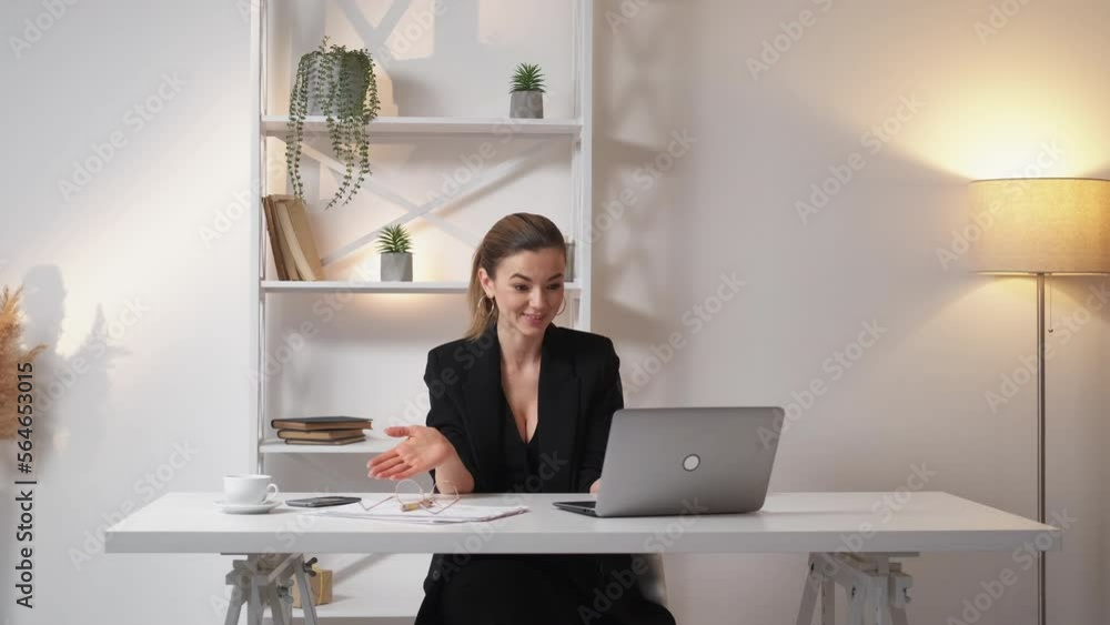 Successful project. Supportive woman. Online meeting. Happy lady ...