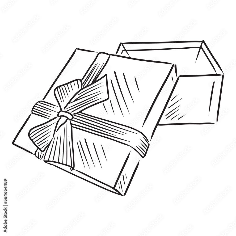 Opened realistic gift box with ribbon and bow in black isolated on ...