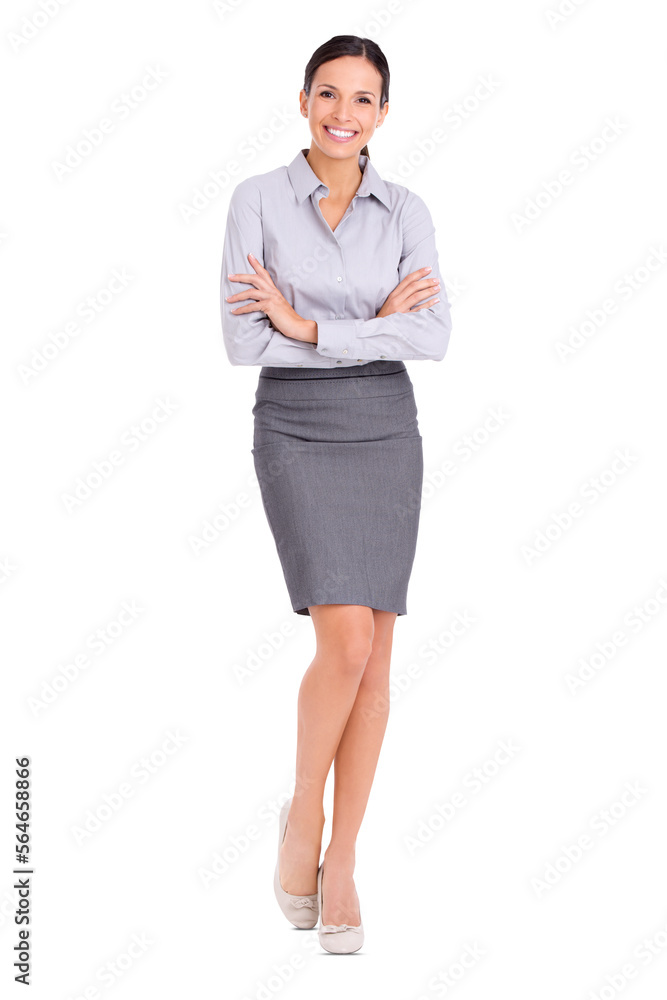 An attractive young businesswoman standing posing in formal wear with ...