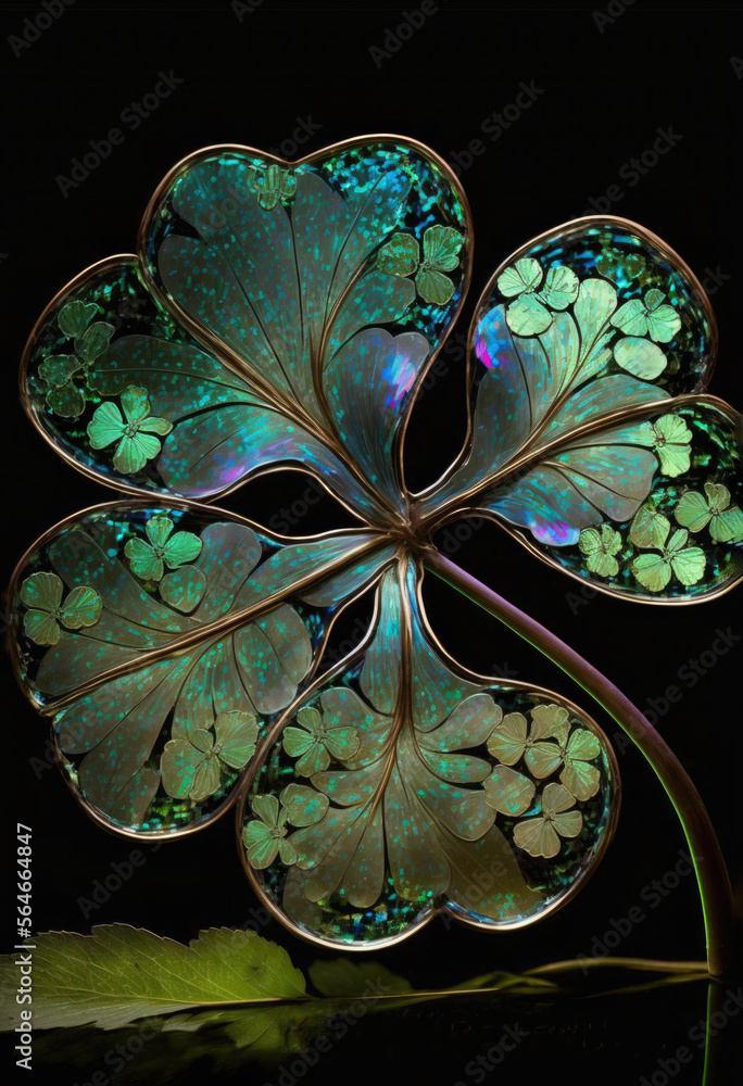 Decorative Lucky Four Leaf Clover of luxury iridescent Tiffany Stained ...