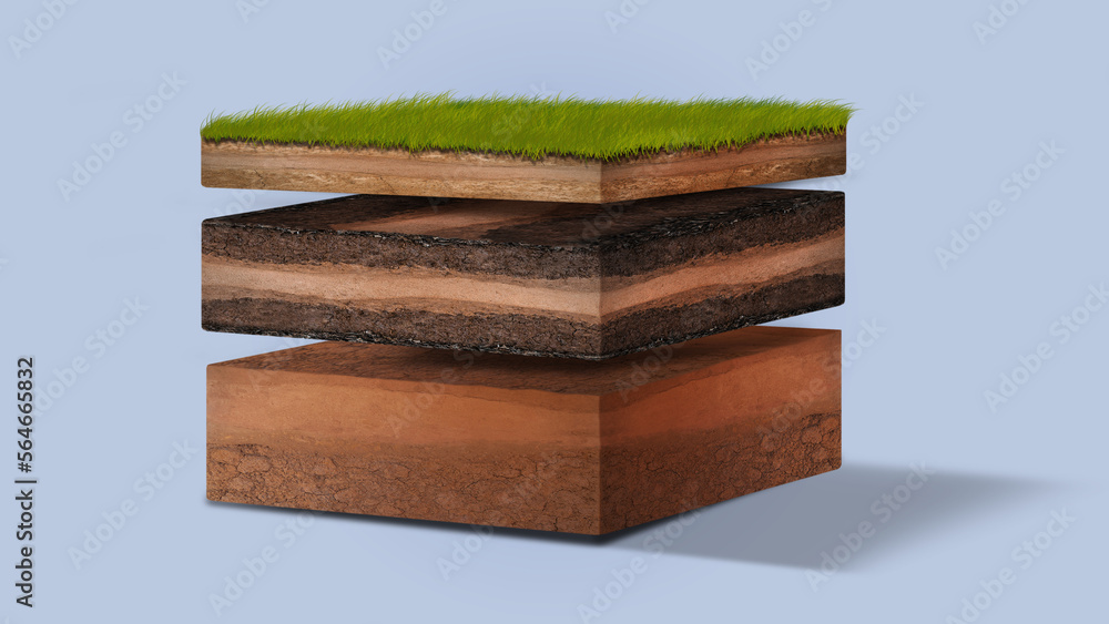 Poster Isometric Soil Layers diagram, Cross section of green grass and ...