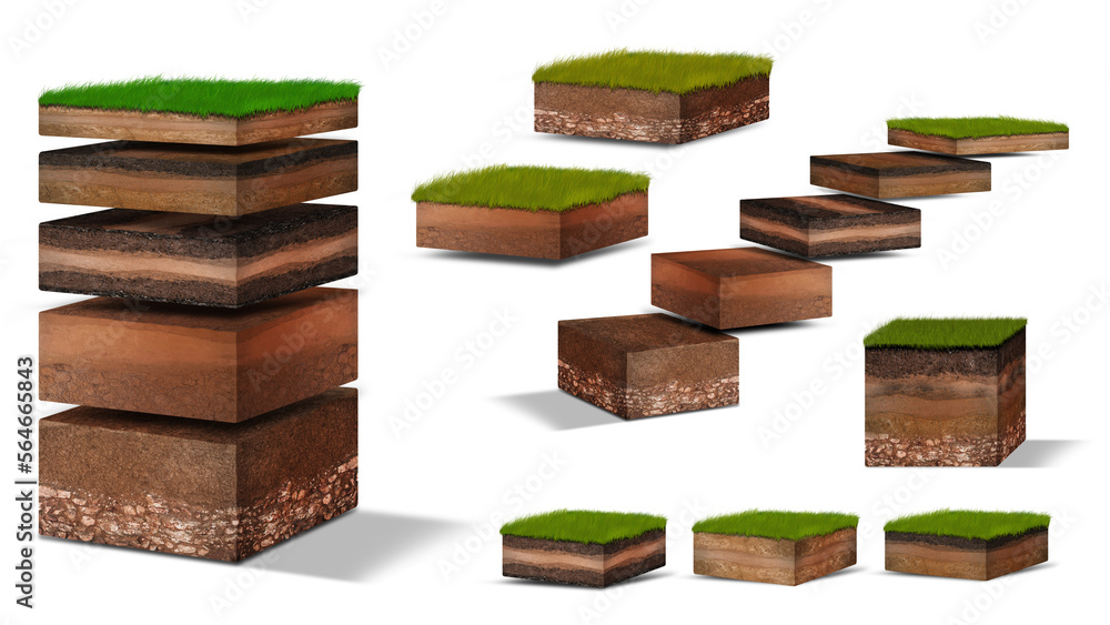 Isometric Soil Layers diagram, Cross section of green grass and ...