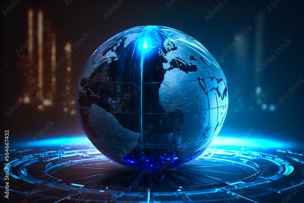 planet Earth globe shown in futuristic cyberpunk hologram style, news ...