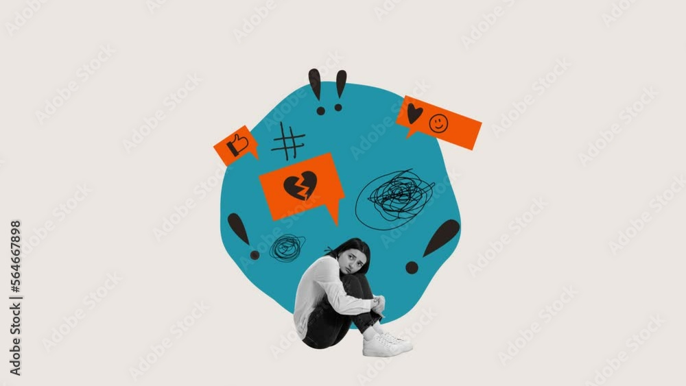 Stop motion, animation. Conceptual design with depressed young woman ...