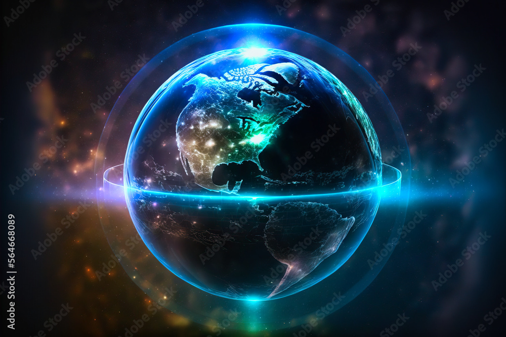 planet Earth globe shown in futuristic cyberpunk hologram style, news ...