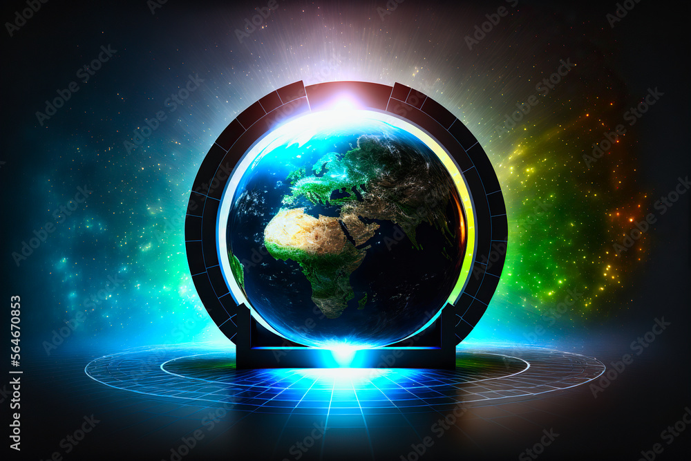 planet Earth globe shown in futuristic cyberpunk hologram style, news ...