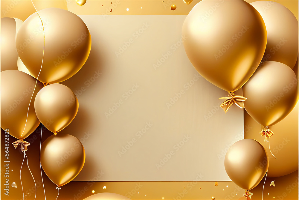 Gold birthday decor with balloons an presents ideal for celebration ...