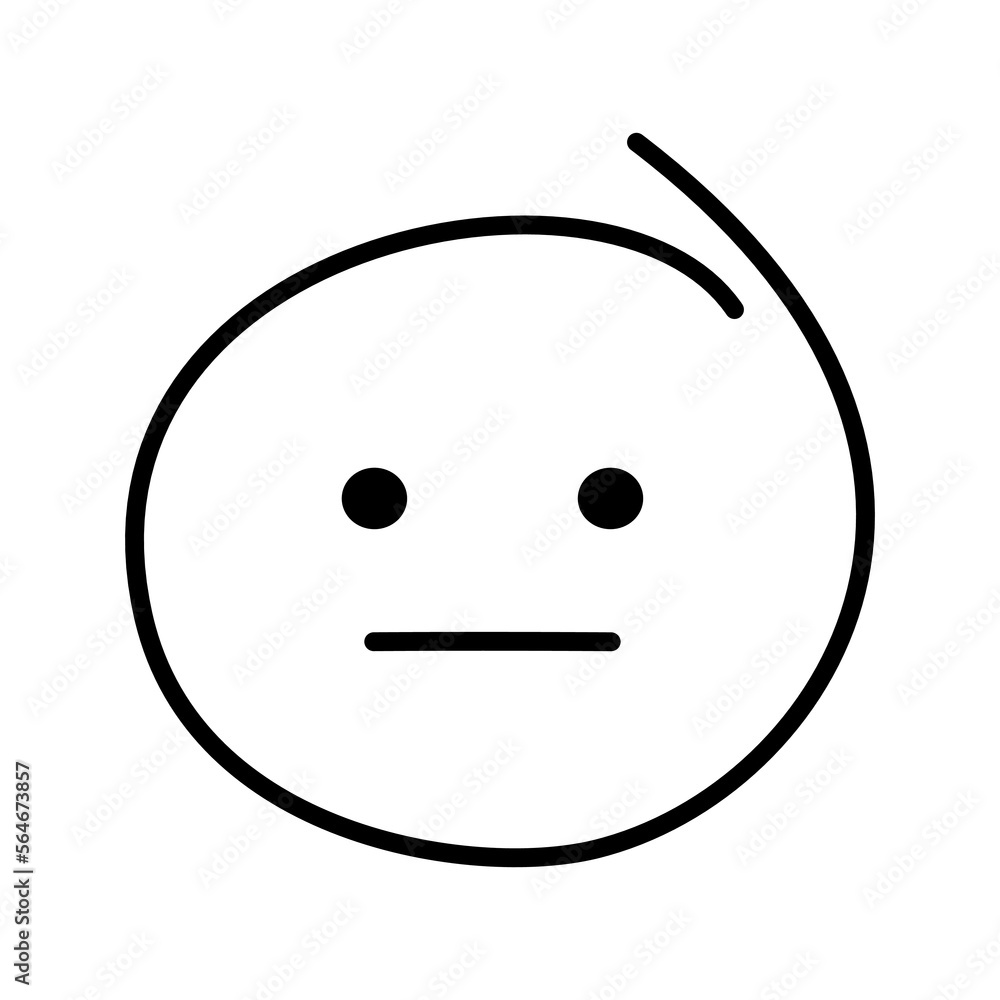 Black and white drawn emoticon without emotion with open eyes and a ...