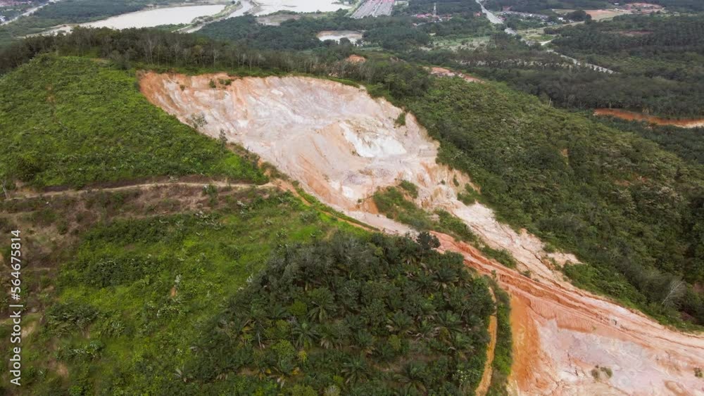 4K footage of top down aerial view of deforestation and logging in a ...