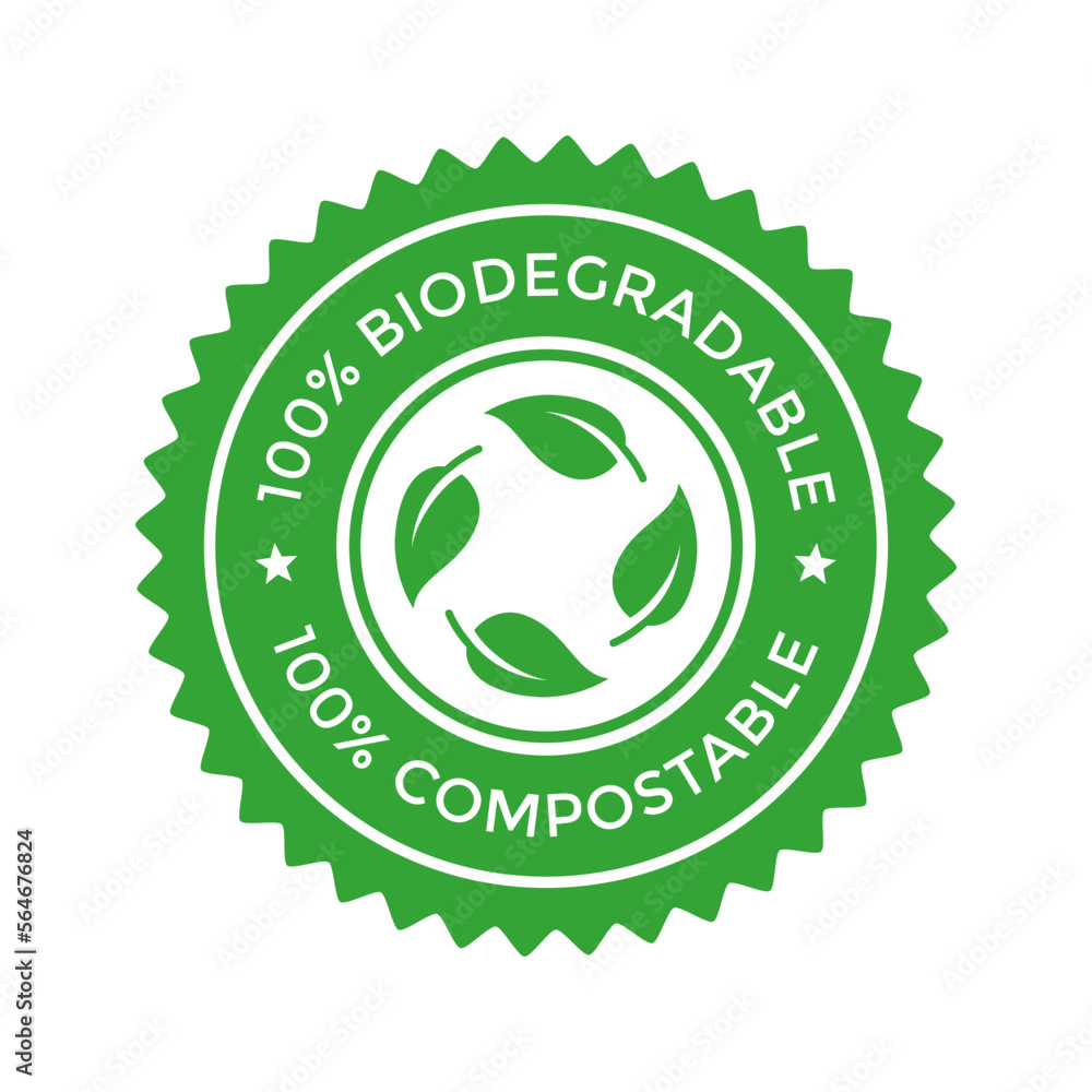 Vector logo template. 100% Biodegradable and compostable symbol. Circle ...