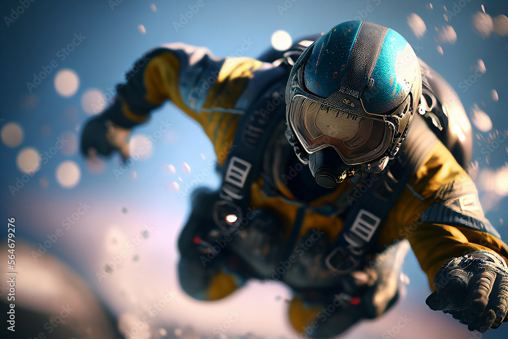 Parachuting. Paratroopers or parachutist free-falling and descending ...