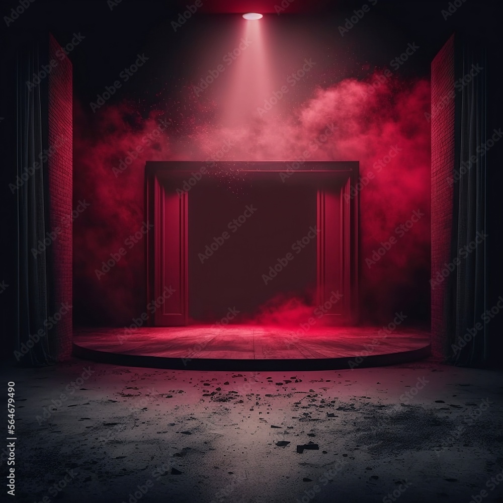 Stageshows, dark red background, an empty dark scene, neon light, and ...
