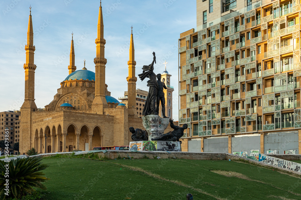 Monument on a Square of Martyrs in Beirut capital city near Al-Amin ...