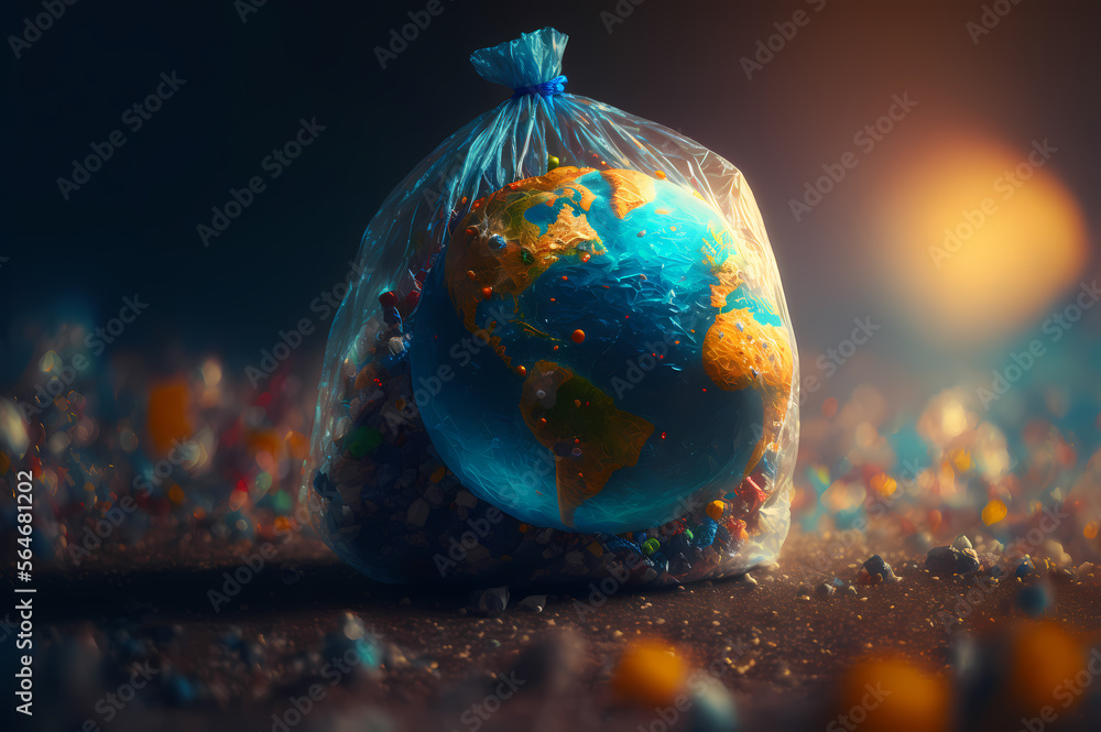 Concept plastic pollution Earth. Eco environmental problem, planet in ...