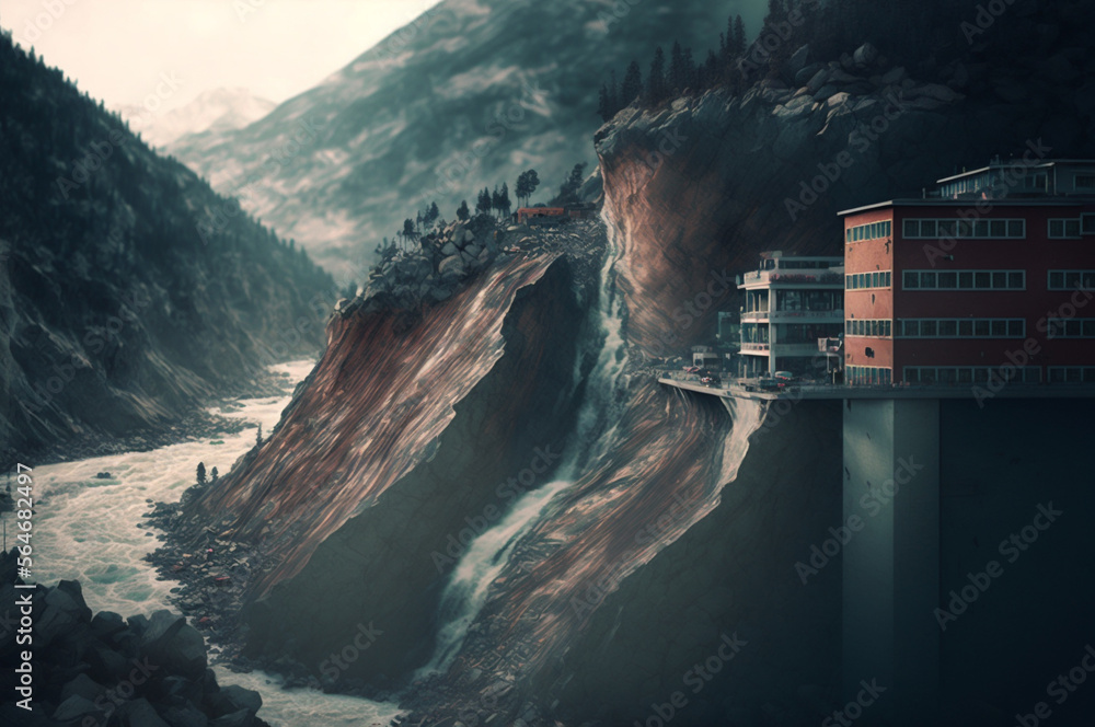 Landslide and flooding in mountain city Turkey caused by thunderstorm ...