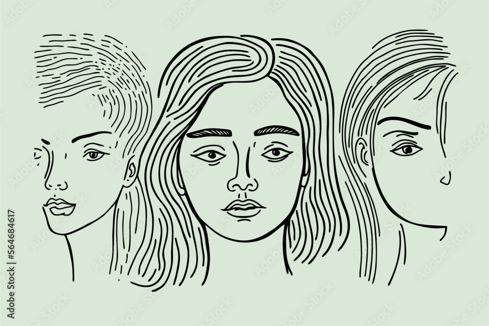 Line Art Woman Face With Flowers Continuous One Line Drawing Female