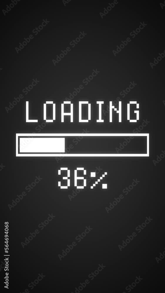 vertical video animation of a pixelated loading bar and the message ...