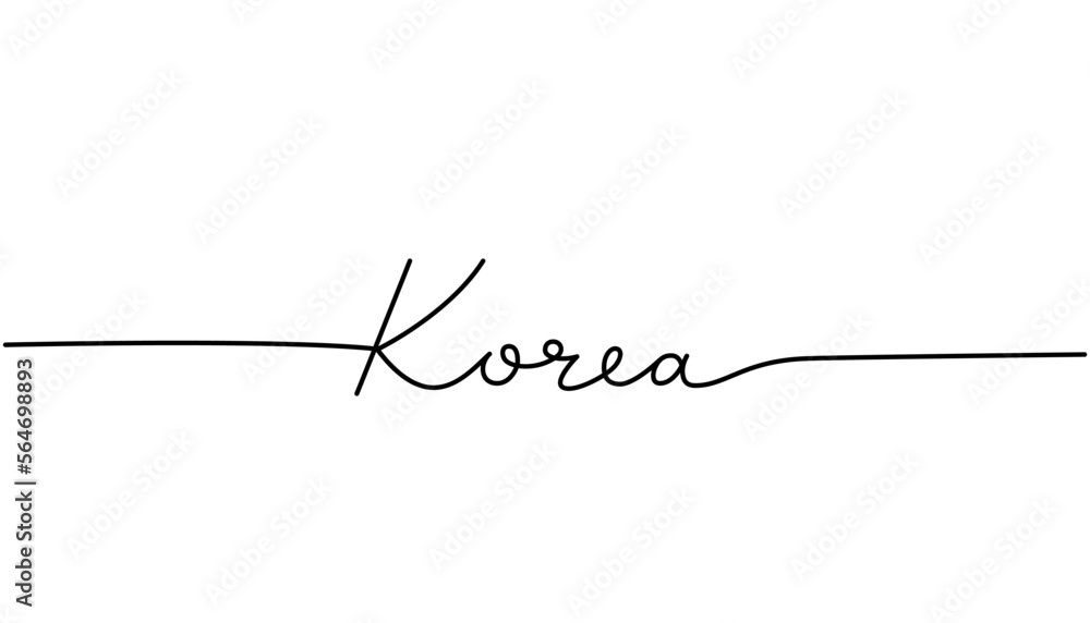 Korea - word with continuous one line. Minimalist drawing of phrase ...