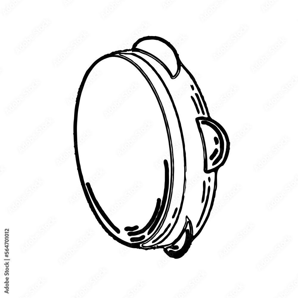 Black and white sketch of a traditional musical instrument with a ...