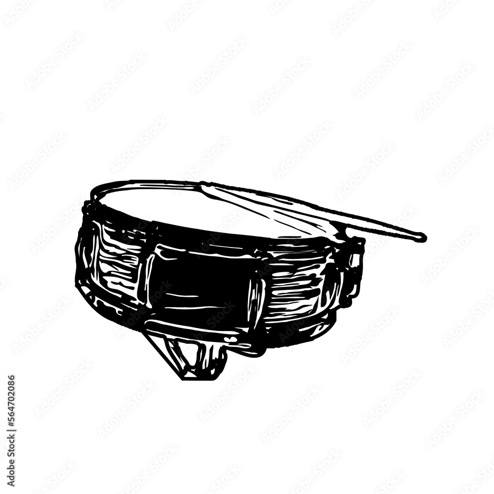 Black and white sketch of a traditional musical instrument with a ...