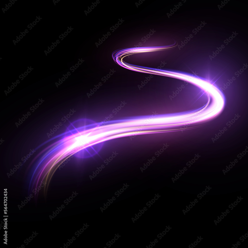 Light whirl. Curve neon line light effect. Glowing blue purple curved ...