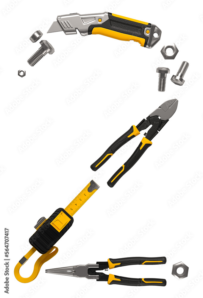 The "2" number laid out of construction tools. PNG illustration with ...